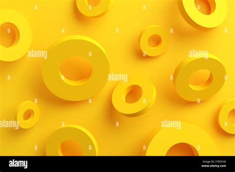 Yellow Hollow Cylinders On Blue Background Abstract 3d Render Minimalistic Background Pattern