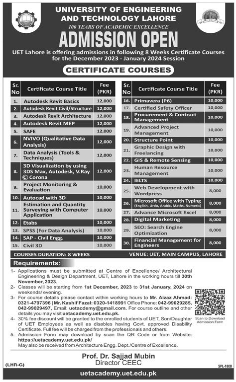 Uet University Of Engineering And Technology Lahore Admissions Open