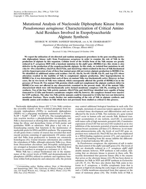 Pdf Mutational Analysis Of Nucleoside Diphosphate Kinase From Pseudomonas Aeruginosa