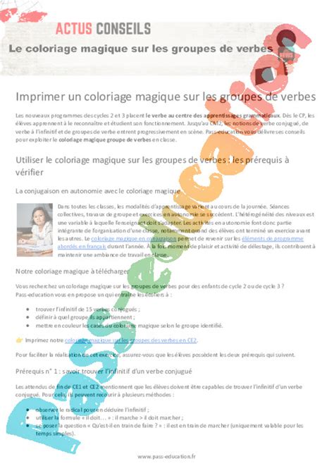 Le Coloriage Magique Sur Les Groupes De Verbes