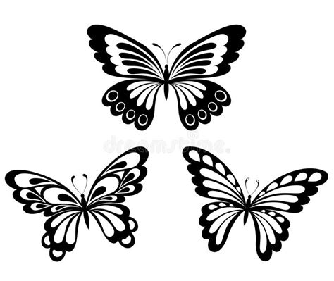 Set Black White Butterflies Of A Tattoo Stock Vector Illustration Of