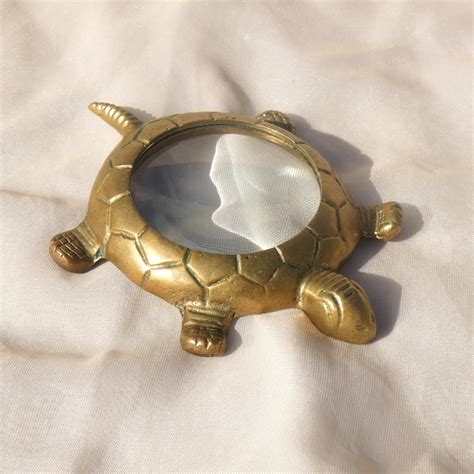Brass Turtle Magnifying Glass Desk Paperweight Vintage Novelty Office