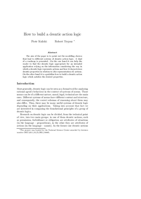Pdf How To Build A Deontic Action Logic