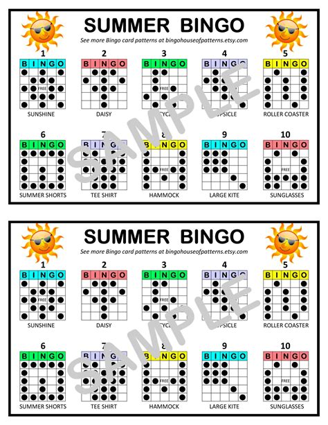 Summertime Bingo Card Patterns For Really Fun Bingo Games Bingo Cards