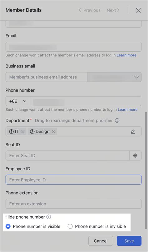 admin hide specific members phone numbers