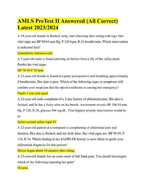 Amls Pretest Ii Answered All Correct Latest 2024 2025 Exams Nursing