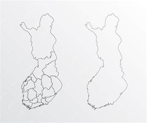 흰색 배경에 영역이 있는 핀란드의 검정 윤곽선 벡터 지도 프리미엄 벡터