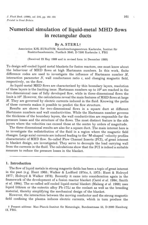 Pdf Numerical Simulation Of Liquid Metal Mhd Flows In Rectangular Ducts