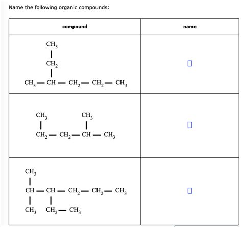 Solved Name The Following Organic Compounds Compound Name