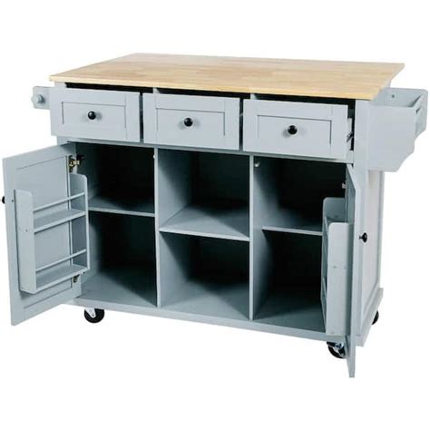 Zeus Ruta Blue Rubber Wood 53 1 In Kitchen Island Drop Leaf