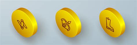 스위스 군용 칼 중세 활 화살표 및 방수 고무 부팅 아이콘을 설정합니다 벡터 3차원 형태에 대한 스톡 벡터 아트 및 기타 이미지 3차원 형태 강철 건강관리와 의술