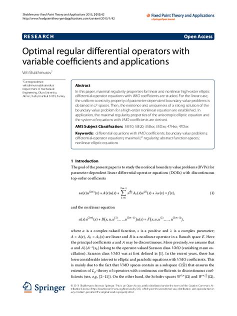 Pdf Optimal Regular Differential Operators With Variable Coefficients