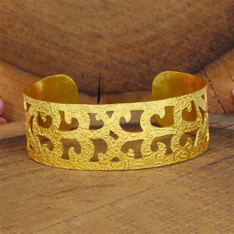 Bohemian Gold Plated Bangle Bracelet Adjustable Cuff Etsy