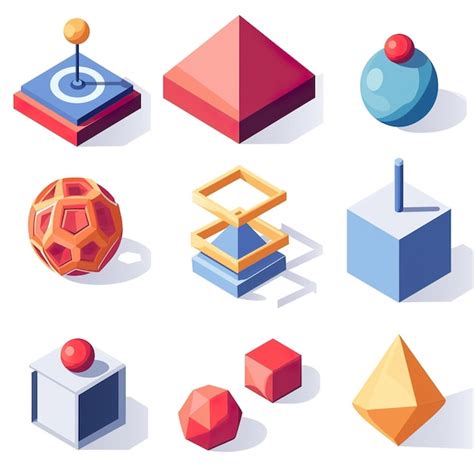 Set Of 3d Basic Geometric Shapes Isometric View Objects Premium Ai Generated Image