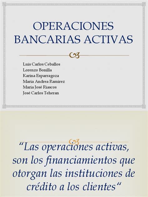 Operaciones Bancarias Activas Pdf Arrendamiento Bancos
