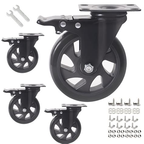 5 Inch Caster Wheels With Brake 2200lbs Heavy Duty Casters Set Of 4