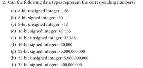 Solved 2 Can The Following Data Types Represent The