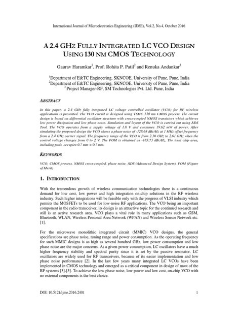 A 24 Ghz Fully Integrated Lc Vco Design Using 130 Nm Cmos Technology Pdf Mosfet Capacitor