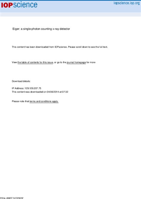 Pdf Eiger A Single Photon Counting X Ray Detector