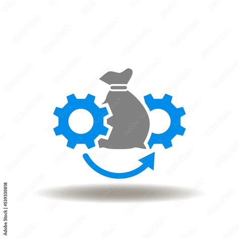 Vector Illustration Of Gear Process With Arrow And Bag Icon Of Asset
