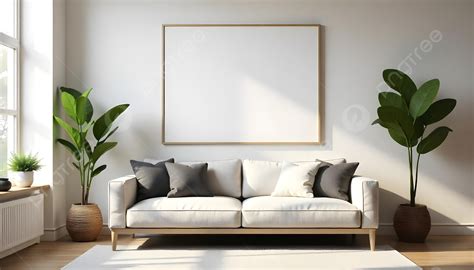 벽에 액자로 장식된 커다란 빈 캔버스 모형이 있는 현대적인 거실 거실 현대의 빈 캔버스 배경 일러스트 및 사진 무료 다운로드 Pngtree
