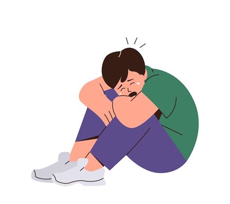 Niño Pequeño Llorando Y Gritando Sentado En El Suelo Y Abrazando Las