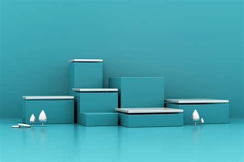 파란색 기하학적 배경을 렌더링하는 3d 현대적인 미니멀 한 디자인의 기하학적 모양 프로모션 화장품 배경 제품 쇼를 위한 미니멀한 모의 0명에 대한 스톡 사진 및 기타 이미지