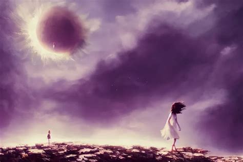 Large White Daisy Flower Head Girl Walking On Cliff Stable Diffusion OpenArt