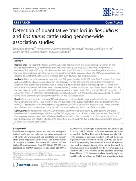 Pdf Detection Of Quantitative Trait Loci In Bos Indicus And Bos