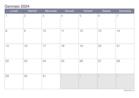 Calendario Stampabile Gennaio 2024 Jemie Lorenza