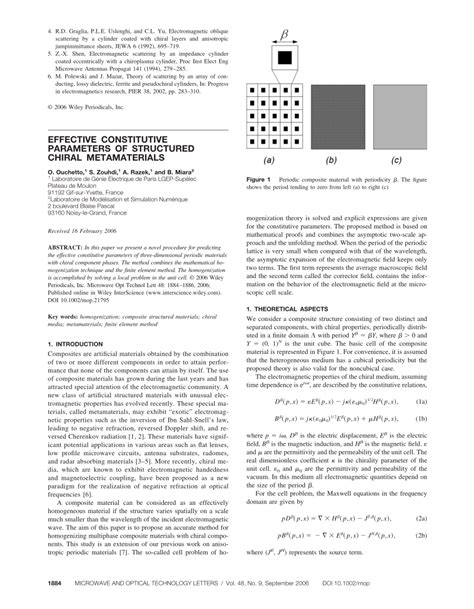 Pdf Effective Constitutive Parameters Of Structured Chiral Metamaterials
