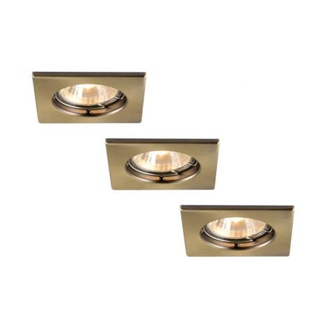 Antique Brass Square Recessed Downlights Pack Of 3