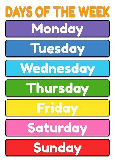 Days Of The Week 🌈 Preschool Charts Classroom Charts English