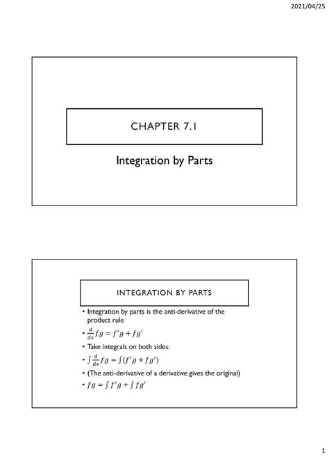 CH Integration By Parts CHAPTER Integration By Parts INTEGRATION BY PARTS Integration
