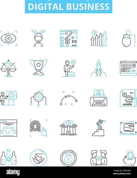 Digital Business Vector Line Icons Set Digital Business Ecommerce Marketing Advertising