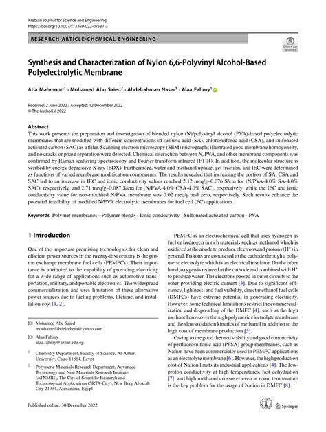 Pdf Synthesis And Characterization Of Nylon 66 Polyvinyl Alcohol