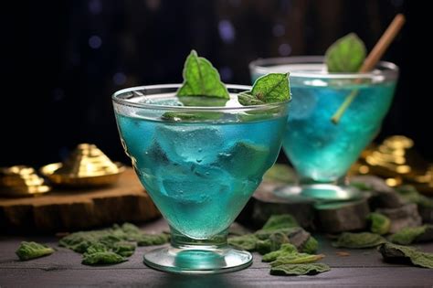 Premium Photo Tropical Mint Delight Exotic And Refreshing Blue Cocktail