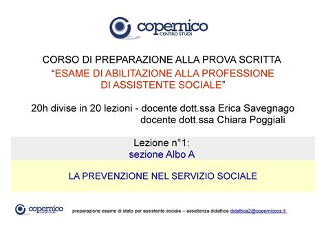 1a La Prevenzione Nel Servizio Sociale CORSO DI PREPARAZIONE ALLA