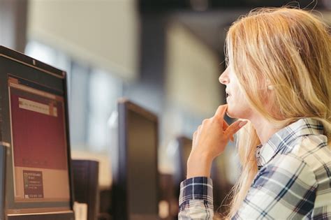 Free Photo Girl At Computer In College