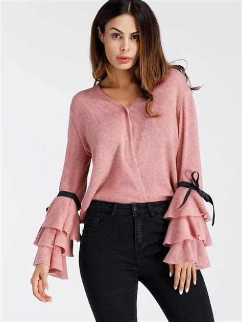 Модный джемпер с бантом и оборкой Clothes Fashion Sweater Fashion