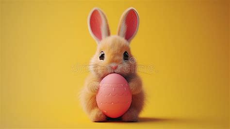 A Small Easter Bunny With A Pink Egg In Its Mouth Stock Illustration