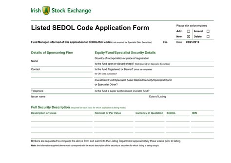 Listed Sedol Code Application Form