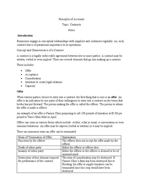 Contract Notes Pdf Offer And Acceptance Misrepresentation