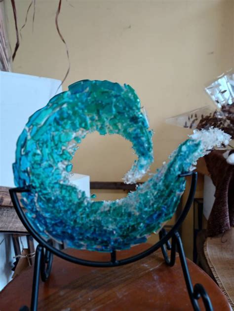 Beachwave Blue Wave Glass Sculpture Fused Glass Wave Ocean Décor