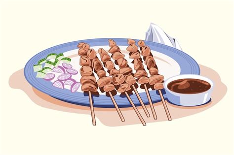 손으로 그린 Satay 그림 무료 벡터