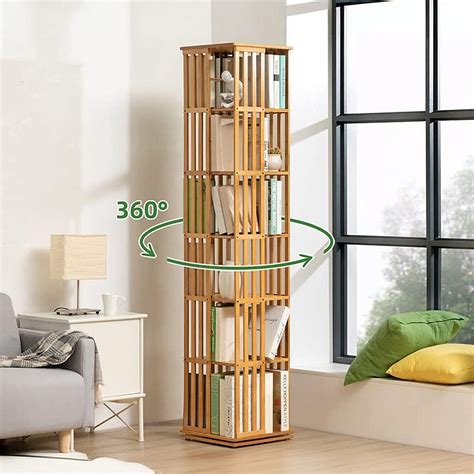 360 Rotating Bookshelf Bamboo Storage Display Rack Shelving Wood Home And Furniture Living