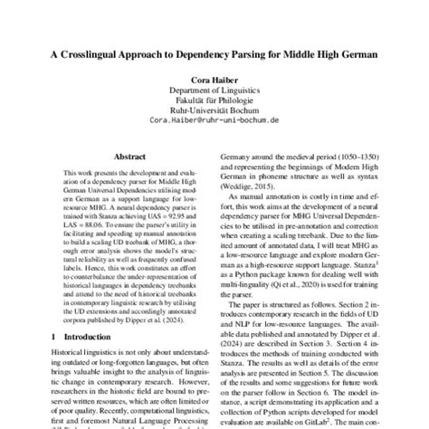 A Crosslingual Approach To Dependency Parsing For Middle High German