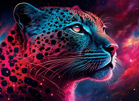 Jaguar Art Print Red Cosmic Fantasy Art Cosmic Illustration And