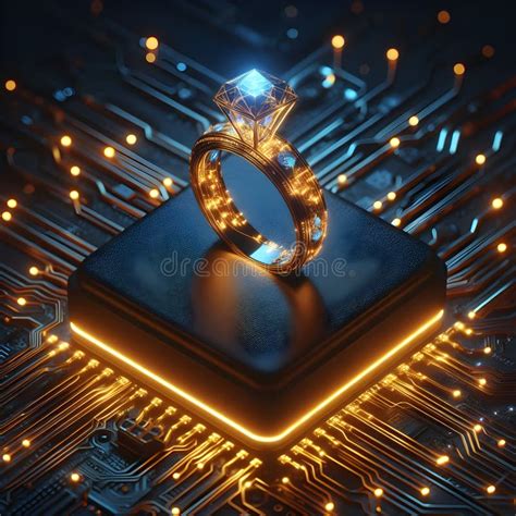 Technology And Diamond Gem Ring Concept Digital Jewelery Blue