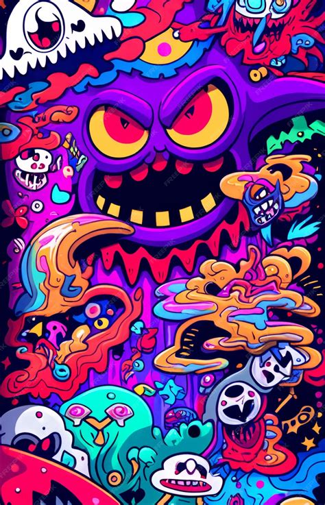Premium Photo A Cartoon Drawing Of A Purple Monster With A Lot Of